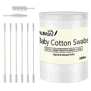 Baby Cotton Swabs, Paper Sticks Cotton Buds for Baby Ear Nose Clean-200Pcs(Spiral and Pointed)