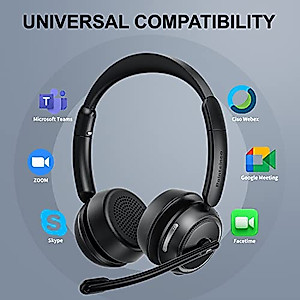 Pointcinco Bluetooth Headset with AI Noise Canceling Microphone, Stereo HiFi Bluetooth Headphones, Wireless Headset with USB Dongle for Computer Office Call Center Skype Zoom Meeting Trucker