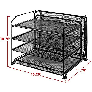 Ekisemio 4 Tier Mesh Document Trays with Vertical Upright Section for Hanging File Holders, Mesh Office Supplies Desk Organizer, Black