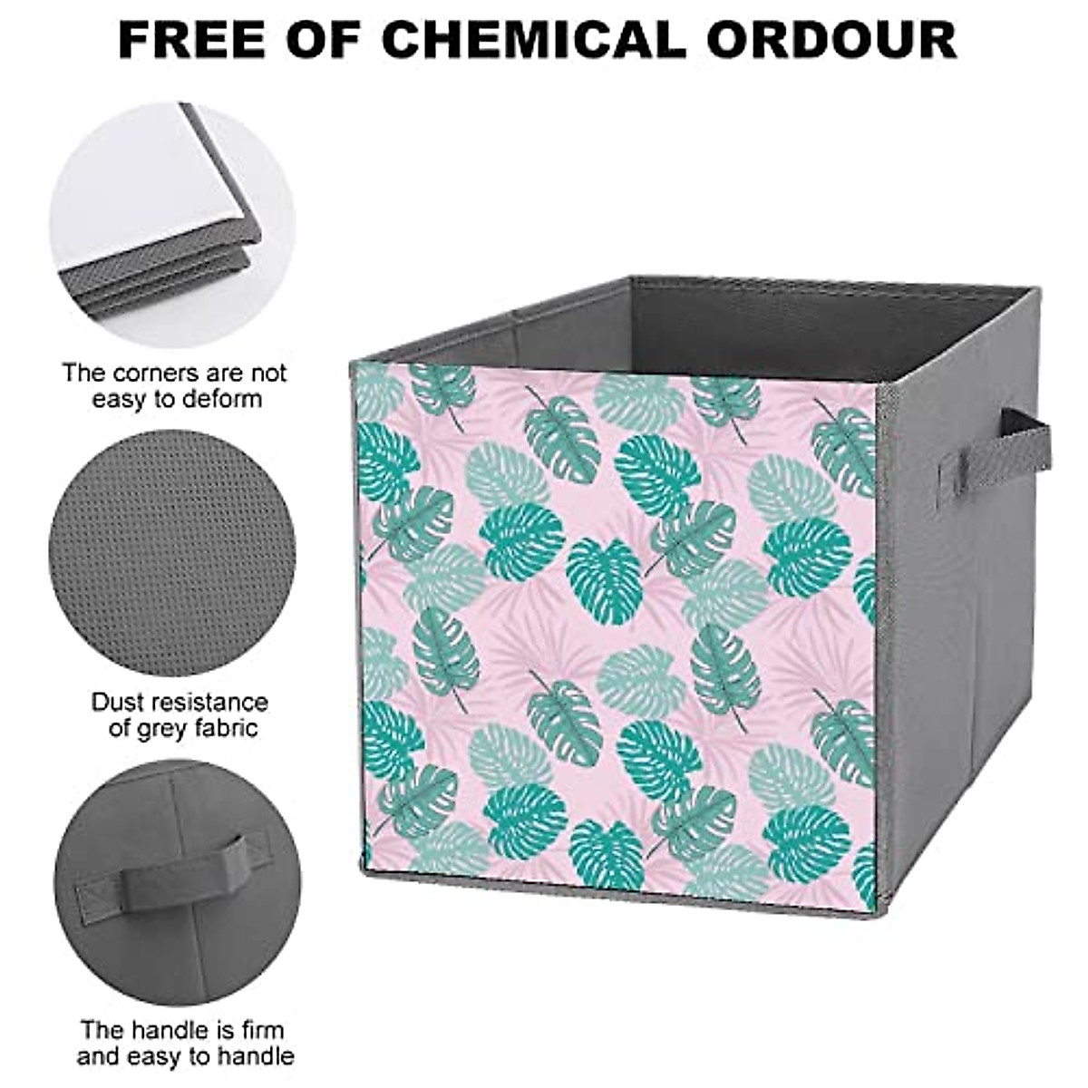 Tropical Leaves Monstera Collapsible Storage Bins Cubes Organizer Trendy Fabric Storage Boxes Inserts Cube Drawers 11 Inch