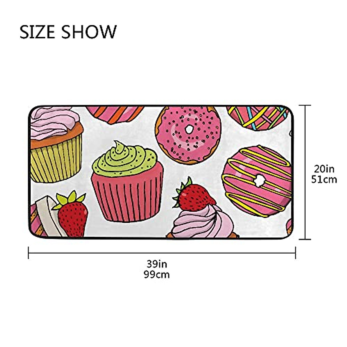 Kitchen Mat Rug Comfort Standing Mat Delicious Cupcakes and Donuts Soft Absorbent Runner Rug for Hallway Entryway Bathroom 39x20 inch