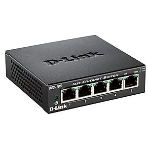 D-Link Fast Ethernet Switch, 5 Port Unmanaged 10/100 Metal Fanless Desktop or Wall Mount Design (DES-105)