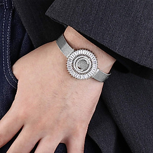 COTTVOTT Women Charms Initial 26 Letters Alphabet Bracelet Bangle Stainless Steel Mesh Belt Buckle Bracelets (Bracelet C-Silver Color)