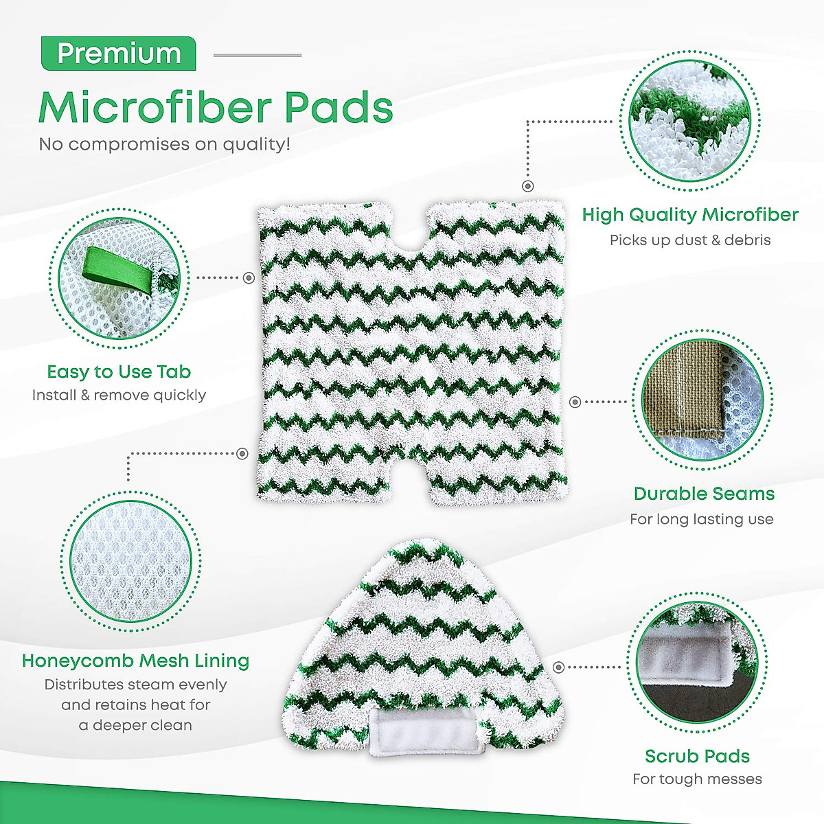 Turbo Microfiber Steam Mop Pads - Pack of 3 Touch-Free and 3 Triangle, Washable Replacement Mop Pads for Shark Steam Mop - Compatible w/Shark Genius and Lift-Away 3973 Series