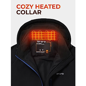 ORORO Men's 4 Heat-Zone Heated Jacket with Battery, Soft Shell Heated Jacket with Detachable Hood (Black/Blue, 2XL) (Charger Not Included)