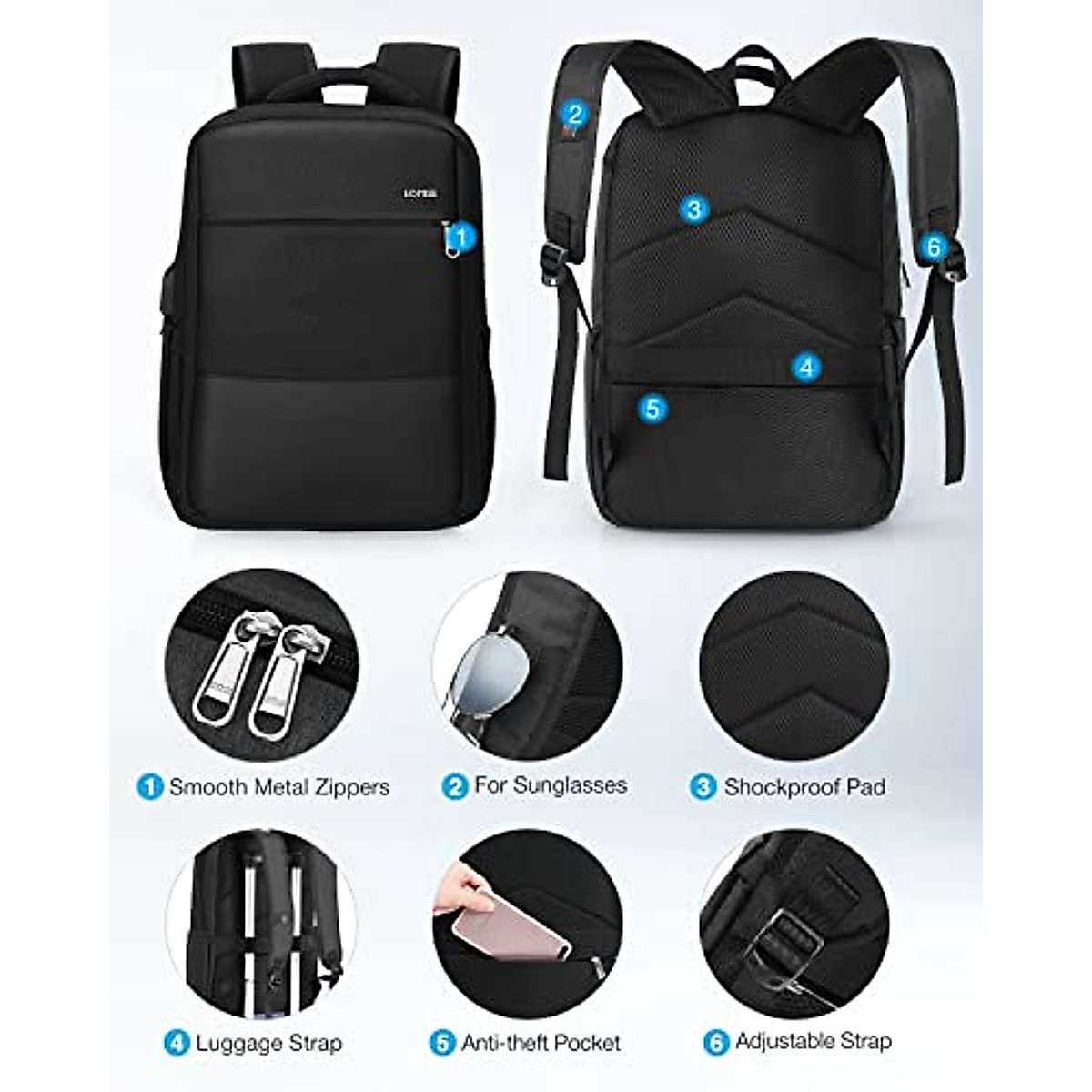 HOMIEE School Backpack 15.6 Inch Laptop Backpack Travel Backpack with USB Charging Port, Durable Water Resistant Backpack College School Bookbag Business Computer Backpack