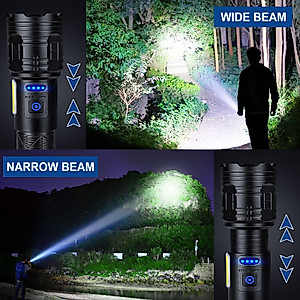 Kmivo Rechargeable LED Flashlights High Lumens 2 Pack, 900000 Lumen Super Bright Flashlight with USB Cable, 7 Modes Powerful Flashlight Waterproof Flash Light for Home Emergencies Camping