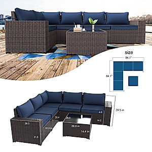 Kullavik 6PCS Outdoor Patio Furniture Set PE Wicker Rattan Sectional Sofa Patio Conversation Sets,Navy Blue