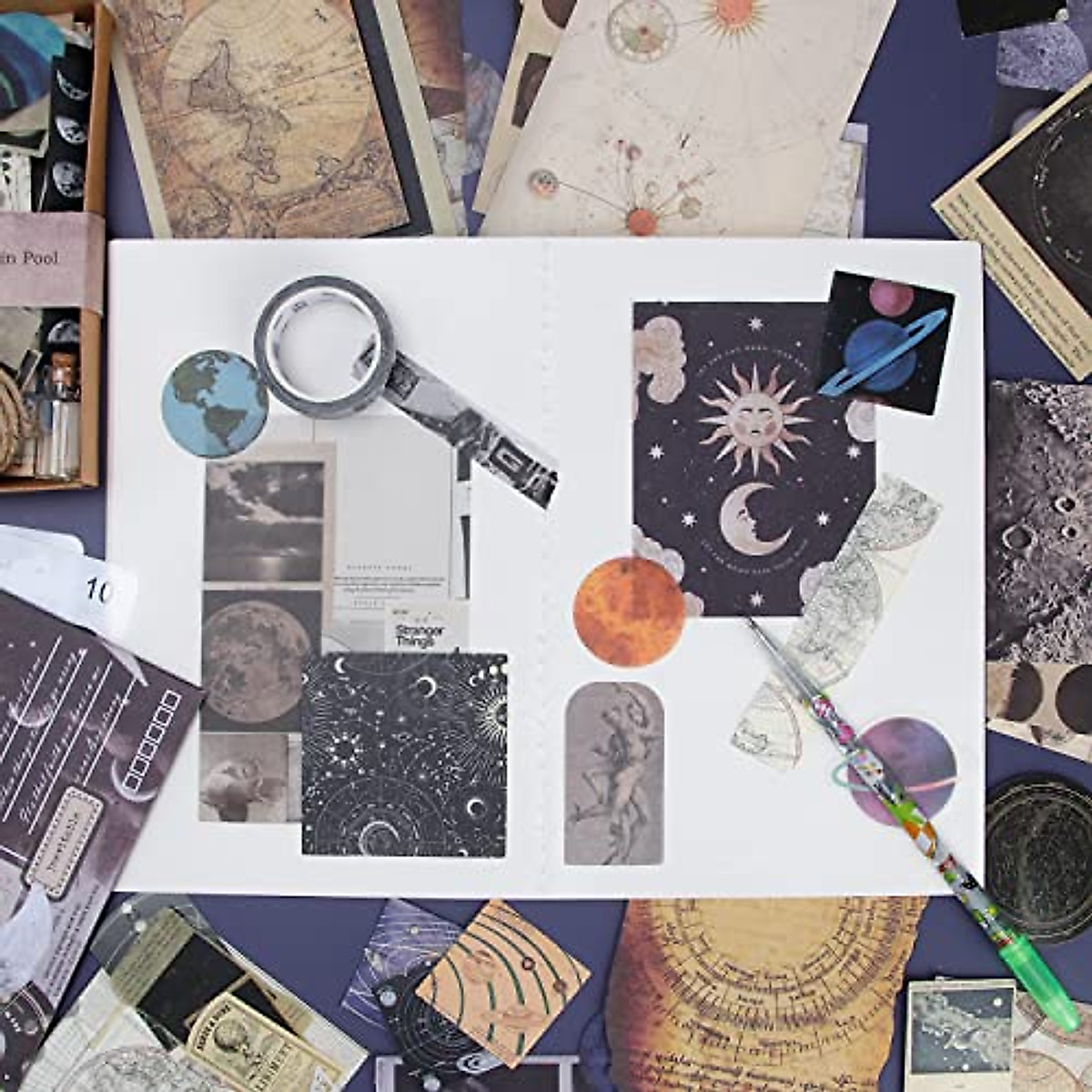 434PCS Scrapbooking Supplies Outer Space Scrapbook Kit Astronomy Aesthetic Celestial Stickers Planet Adventure Scrapbook Paper Stationary Tape A5 Junk Journal Planner Girls Kids Boys DIY Craft Gifts