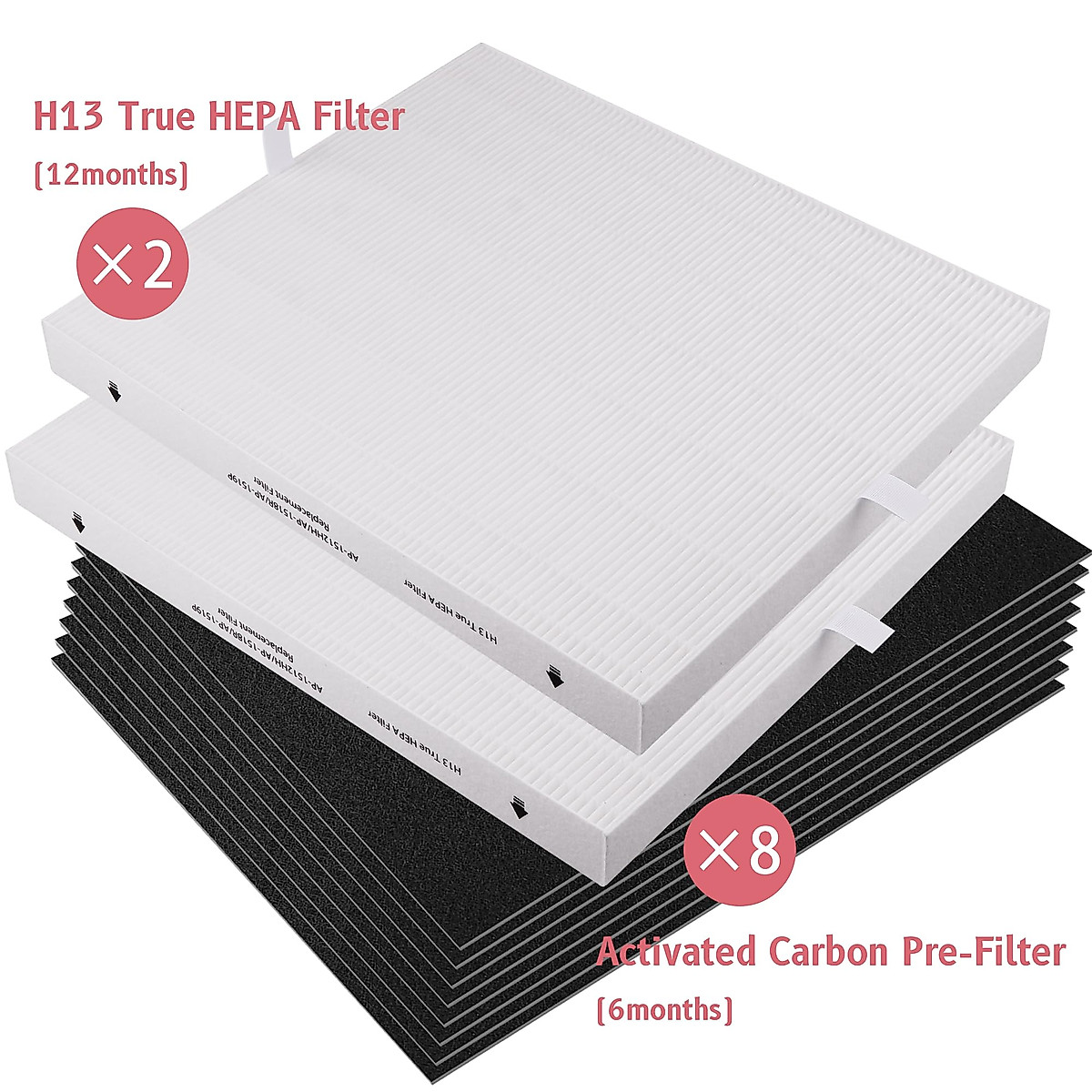 Aneedmore AP-1512HH Filter Replacement Compatible with Coway Airmega AP1512HH and 200M Air Purifiers, 2 HEPA(H13) Filter + 8 Activated Carbon Filters. Part # 3304899