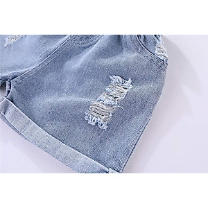 Mud Kingdom Outfits for Toddler Girls White Halter Tops and Shorts Ripped Denim 3T