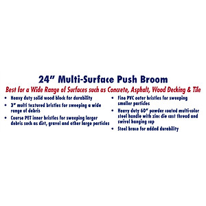 American Select Tubing Pbma24004-2 Heavy Duty 24" Multi-Surface Push Broom with Silver/Black Handle (2 Pack)