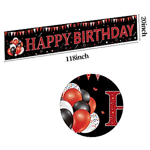 Red and Black Happy Birthday Banner Decorations, Large Red Black Happy Birthday Yard Banner Sign Party Supplies for Men Women, 16th 21st 30th 40th 50th 60th Birthday Background