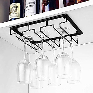 Wine Glass Rack,Under Cabinet Stemware Wine Glass Holder Glasses Storage Hanger Metal with 3 Rows for Bar Kitchen (Black)