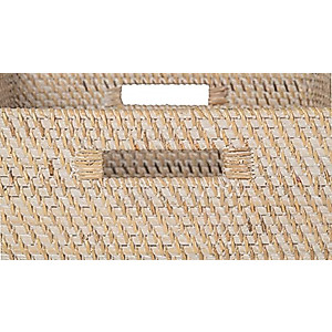 Loma Square Rattan Storage Basket with Cut-Out Handles - White-Wash - Coastal-Inspired Handwoven Rattan Basket for Home Organization & Décor