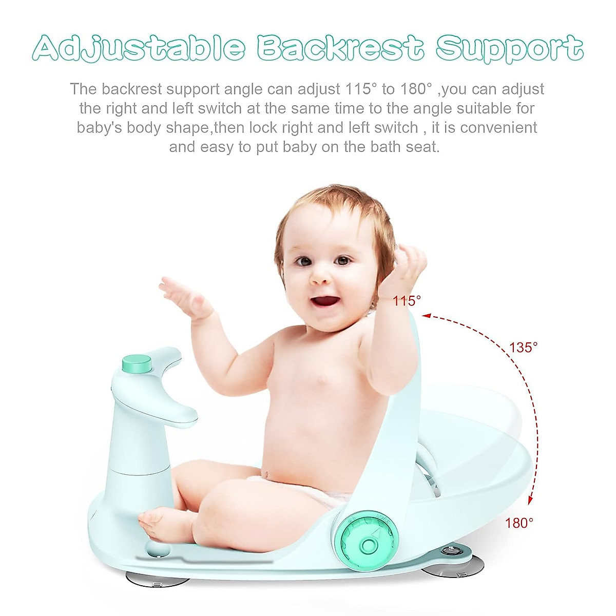 Baby Bath Seat, Bath Seat for Babies 6 Months & Up, Bath Seats for Babies Sitting Up, Non-Slip Infant Bath Seat with Adjustable Backrest Support/4 Strong Suction Cup, Foldable Toddler Bath Seat
