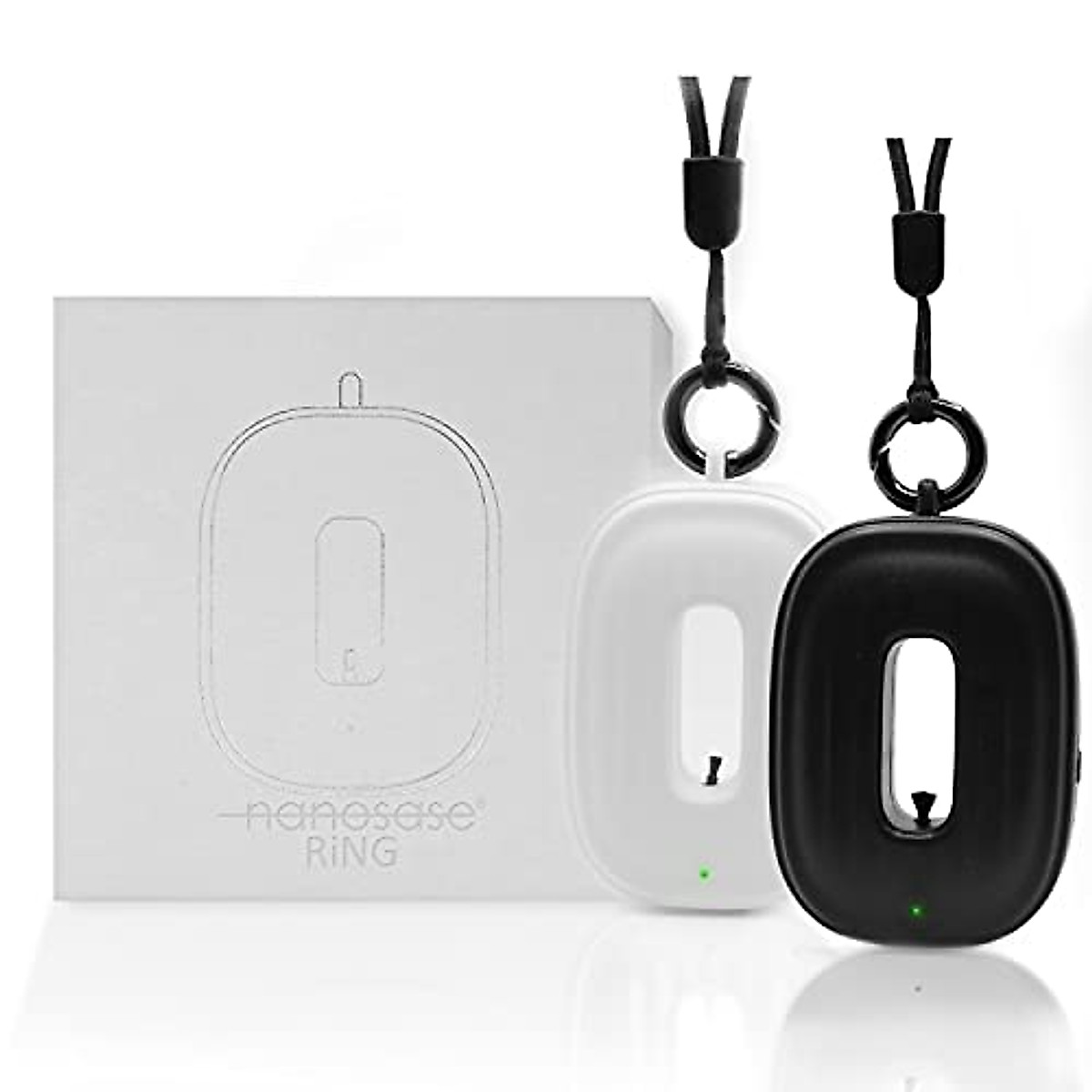 Nanosase ring personal air purifier necklace mini ionic wearable for Kids, Adults, healthy negative ion therapy, filterless mobile air ionizer by igozen. (White + Black, 2 Pack)
