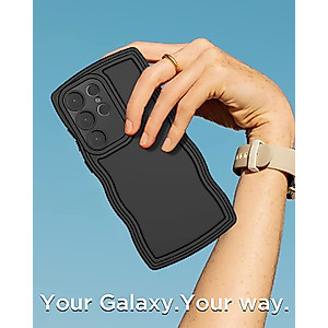 AICase Cute Solid Color Curly Wave Frame Soft Compatible with Samsung Galaxy Phone Case (Black, Galaxy S20 Ultra)