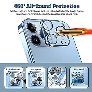 QHOHQ 3 Pack Screen Protector for iPhone 13 Pro Max 6.7 Inch with 3 Pack Tempered Glass Camera Lens Protector, Ultra HD, 9H Hardness, Scratch Resistant, Easy Install - Case Friendly