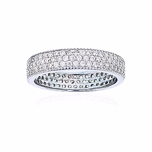 Sterling Silver Cubic Zirconia 3 Row Pave Eternity Band Rings