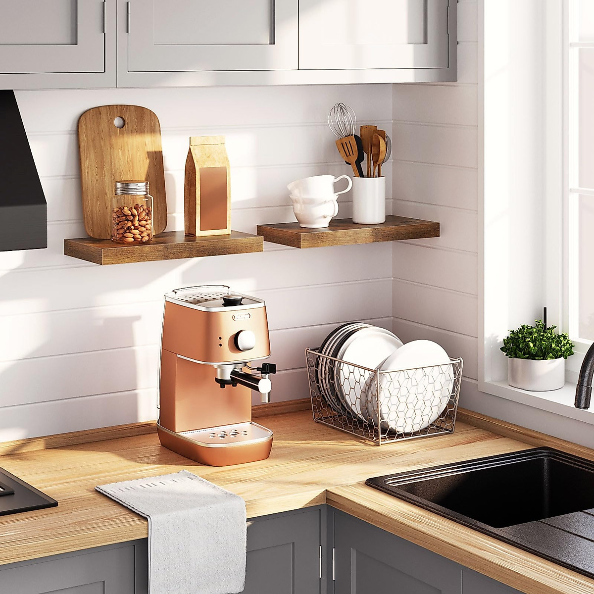 HOOBRO Floating Shelves, Wall Shelf Set of 2, 15.7 inch Hanging Shelf with Invisible Brackets, for Bathroom, Bedroom, Toilet, Kitchen, Office, Living Room Decor, Rustic Brown BF40BJ01