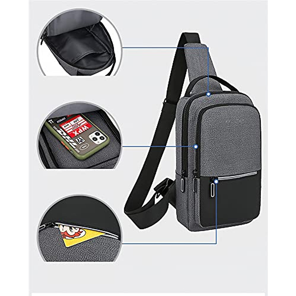 YERCHIC Small Sling Backpack Multipurpose Crossbody Chest Shoulder Bag Travel Hiking Daypack with Reflective Strip (Black)