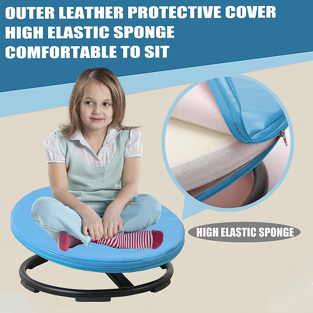 LZAHSH Spinning Chair for Kids Sensory,Handiwork Soft Seat Cushions Installation-Free Swivel Chair for Kids Body Sensory Training Autism Kids Swivel Chair Sit and Spin,Comfortable to Sit