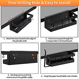 Griddle Caddy for Blackstone 36"/28"/17" Grill Utensil Storage, Grill Caddy for Outdoor Grill Blackstone Griddle Accessories Organizer, BBQ Caddy with Paper Towel Holder, Spatulas Slot, 4 J-Hooks