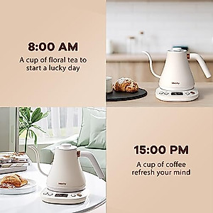 Mecity Electric Gooseneck Kettle With Keep Warm Function & LCD Display Automatic Shut Off Coffee Kettle Temperature Control Pour Over Kettle 1200 Watt, 0.8L, 120V, Milk White