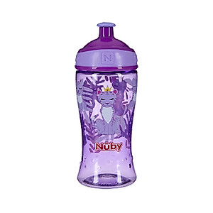 Nuby Printed Kids Pop Up Sipper Water Bottle, Colors May Vary, 1 Pack, 12 Oz., Multi