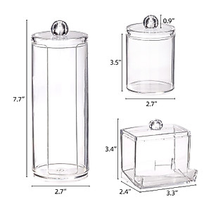 Tecbeauty 3Pcs Qtips Holder Bathroom Container, Cotton Ball Swabs Storage Dispenser Set, Clear
