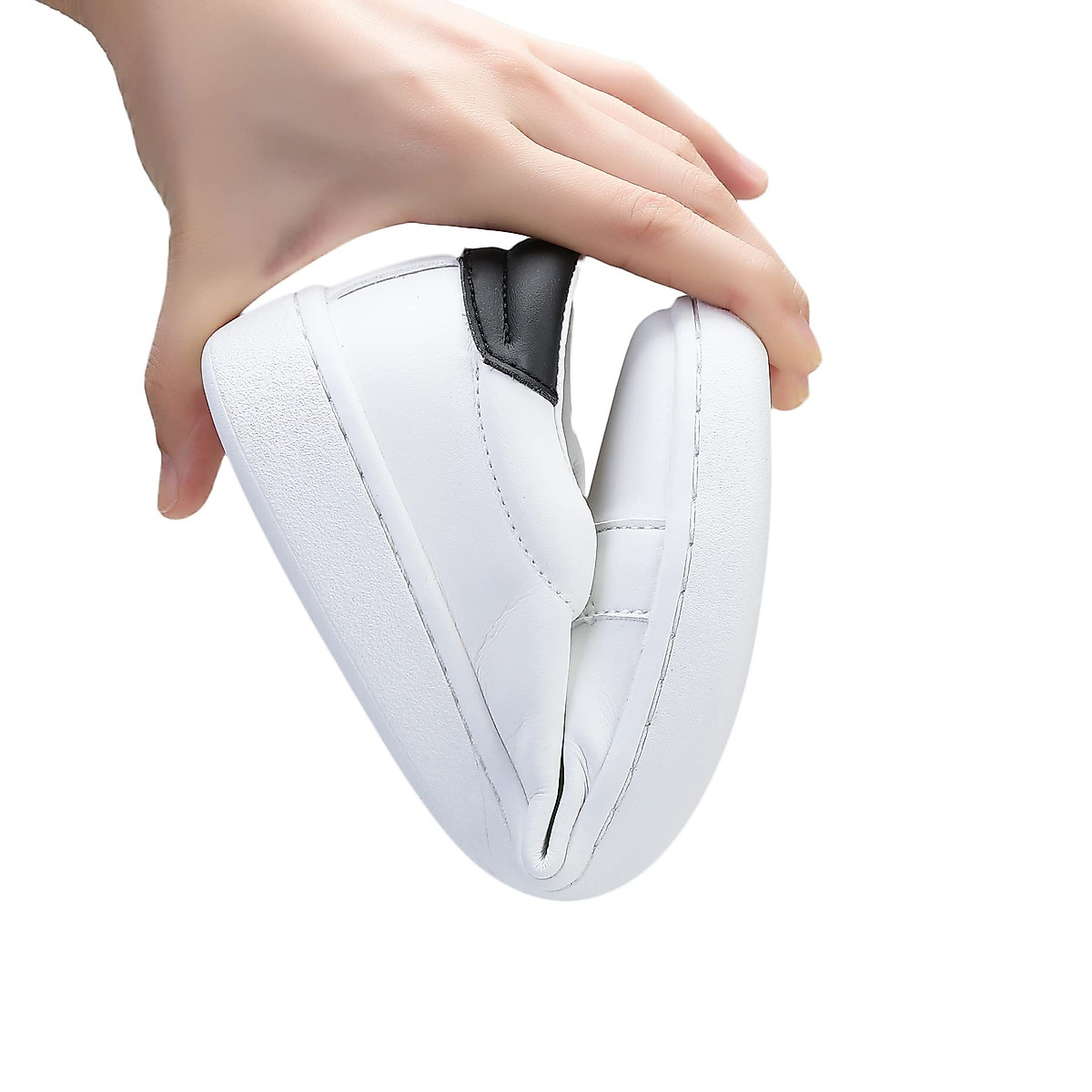 HONGHAIER Non Slip White Shoes for Women Microfiber Leather Fashion Sneakers Comfortable Womens Walking Shoes with Memory Foam WhiteBK 8