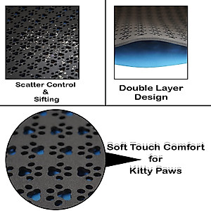 KAYOUBI Cat Litter Mat Litter Trapping Mat, Double-Layer Kitty Paw Design, Urine and Waterproof Material, Easy to Clean, Non-Slip, Scatter Control, Sifting, Kitty Mat, (Blue)