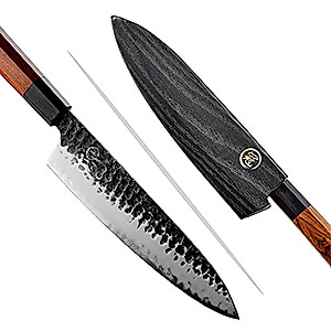 Chef Knife 8-Inch Handmade Forged Pro Japanese Sharp AUS10 High Carbon 3-layer Steel Kitchen Meat Vegetable Sushi Gyuto Cutting Cleaver Kitchen Chef Knife[Gift Box &Wooden Sheath]–Wooden Handle