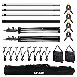 MsMk Photo Video Studio Backdrop Stand with 8 Spring & 4 Clips, 6.5ft x 10ft Adjustable Muslin Background Support System Kit with Sand Bag, Carry Bag for Photography Studio