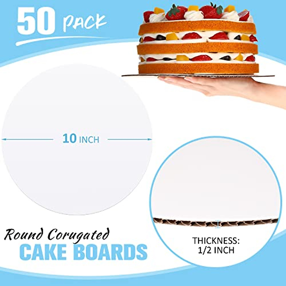 Potchen 50 Pack Round Cake Boards 10 Inch Circle Cardboard Base Grease Proof Disposable for Baking Pizza
