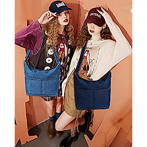 LHMTQVK Tote Bag Denim Shoulder Bag Denim Purse Crossbody Hobo Bag Denim Handbag Beach Bag for Teen Girls Women (Dark Blue)