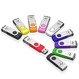 Imphomius 32GB 10 Pack USB 2.0 Flash Drive Thumb Drives with Led Indicator Light 32 GB Swivel Memory Storage Backup Stick with Keychain for Computer/Laptop/PC (Mixed Colors)