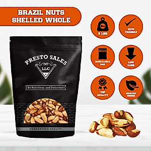 Brazil nuts, "Crispy n' Fresh" Raw Shelled Whole FANCY Grade, Brazil Origin, KETO, Vegan, Non-GMO And Natural, Superior, Packed in a 5 lbs. (80 oz.) Resealable pouch bag by Presto Sales LLC