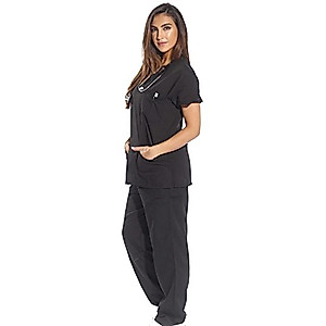 Just Love Women's Scrub Sets Six Pocket Medical Scrubs (V-Neck With Cargo Pant), Black, Medium
