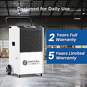 Moiswell 170 Pints Commercial Dehumidifier with Pump and Drain Hose for Basements and Large Spaces up to 7,500 Sq Ft, 5 Years Warranty