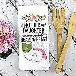 CANARY ROAD Personalized Kitchen Towel | Two State Mother Daughter | Gift For Mom | Gift For Her | Mother Present | Mothers Day Gift | Long Distance Map Gift | Unique Mom Gift | Gift for Daughter