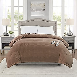 Beautyrest Electric Blanket Luxurious Micro Fleece Ultra Soft Ribbed Textured, Cozy and Snuggly Cover for Cold Weather, Fast Heating, Auto Shut Off, 20 Level Heat Setting Controller, Twin, Brown