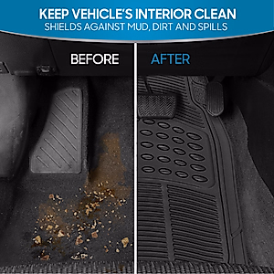 BDK ProLiner Floor Mats for Cars Trucks SUV, 3-Piece All-Weather Car Mats with Universal Fit Design, Durable Car Floor Mats with Capture Ridges, Waterproof Rubber Floor Mats for Cars (Black)