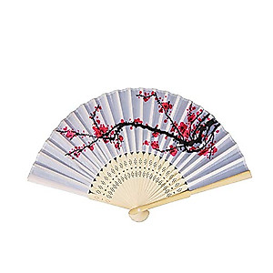 Delicate Cherry Blossom Design Folding Fan Favors Silk Folding Hand Fan Wedding Favors Gifts Favors Gifts Fan Girls Ladies Church Wedding Gift Party Favors DIY Decoration Music Festival Party Parade