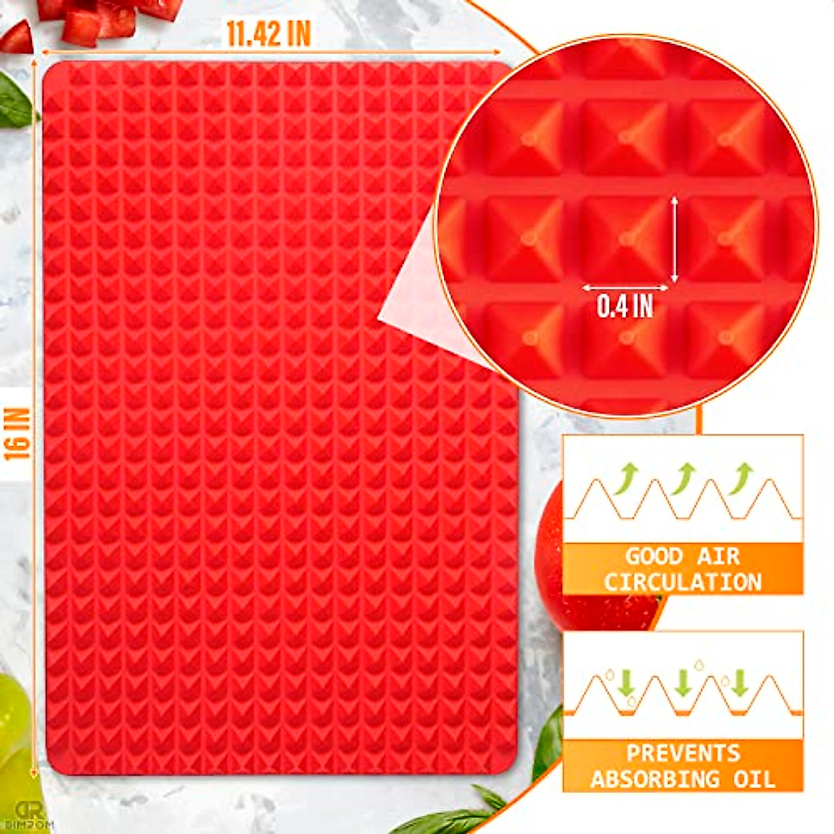 Silicone Baking Mat Red Pyramid - Nonstick Bakeware Microwave Bacon Cooker Pastry Mats Red BBQ Grill Mat Baking Supplies - 16 X 11'' Healthy Food Grade Silicone Mats For Kitchen Counter Grilling Mat
