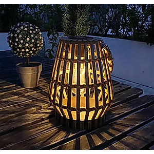 Hanging Solar Lantern Rattan Outdoor Lanterns for Patio Waterproof with Handle Large Bright Natural Bamboo Solar Table Lamp LED Lights Edison Bulb Design Decor for Wedding Yard Garden Farmhouse
