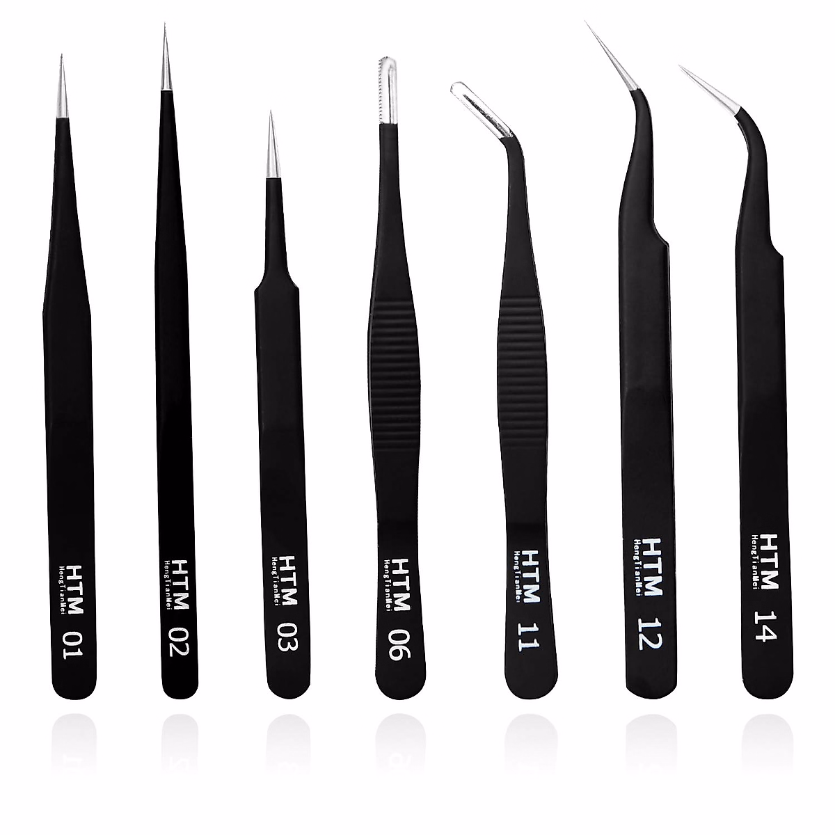 Precision Craft Tweezers Set,3 Pcs Pointed Tweezers,2 Pcs Curved Tweezers,2 Pcs Precision Serrated Tweezers for Eyelash Extensions,Craft, Jewelry,Soldering,Electronics Etc