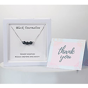 Sereney Black Tourmaline Necklace Sterling Silver Choker Necklace for Women, Black Choker Necklaces with Black Tourmaline Crystals as Birthstone Jewelry for Girls, Black Bead Stone Jewelry Gifts