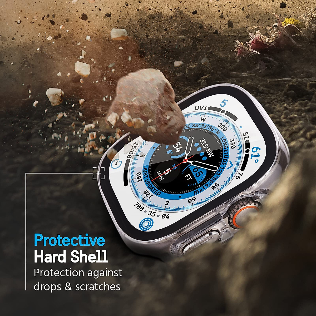 Pelican Protector Case for Apple Watch Ultra 2 / Ultra w/ Built-In Screen Protector [49mm] - Clear 9H Tempered Glass & Transparent Bumper Case Cover For iWatch/Apple Watch - Rugged